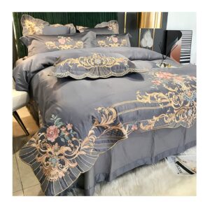 4 pieces duvet cover set european style light luxury 60s cotton embroidery bedding sets 1 duvet cover 2 pillow shams 1 fitted sheet twin double queen king ( color : silver grey , size : 200x230cm-180x