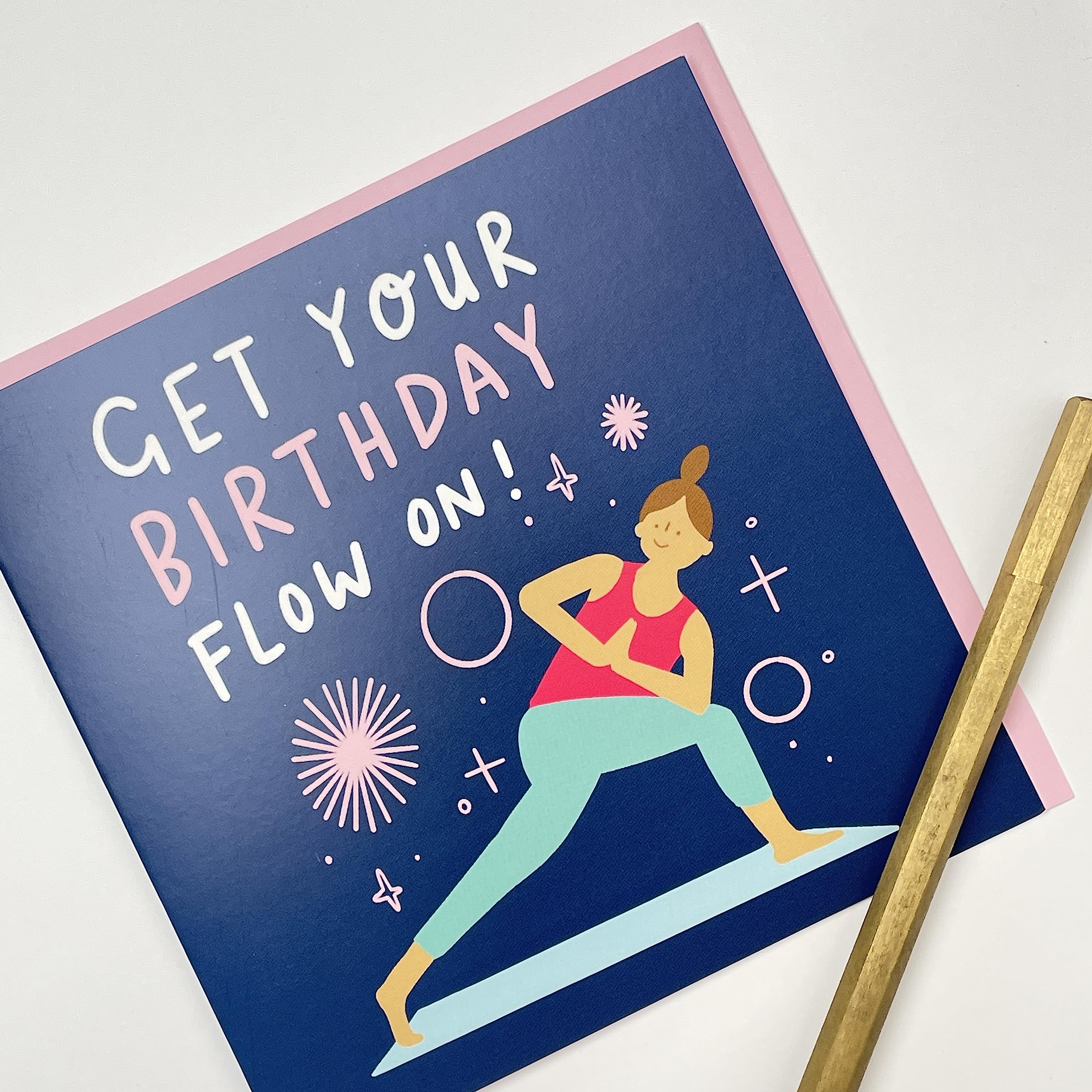 Old English Co. Birthday Yoga Flow Birthday Card for Him or Her - Yogi Birthday Greeting Card for Women or Men - Cute Yoga Happy Birthday Card for Friend Family | Blank Inside with Envelope