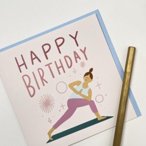 Old English Co. Cute Yoga Birthday Card for Her - Yogi Happy Birthday Card for Woman - Fun Yoga Greeting Card for Friend, Sister, Daughter, Mum | Blank Inside with Envelope