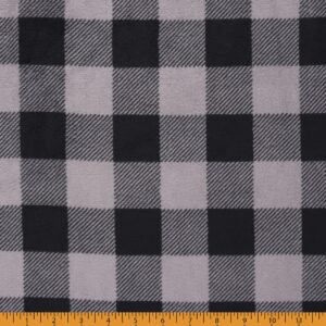 Mook Fabrics Fleece Flannel Buffalo Plaid, Grey Cut by The Yard