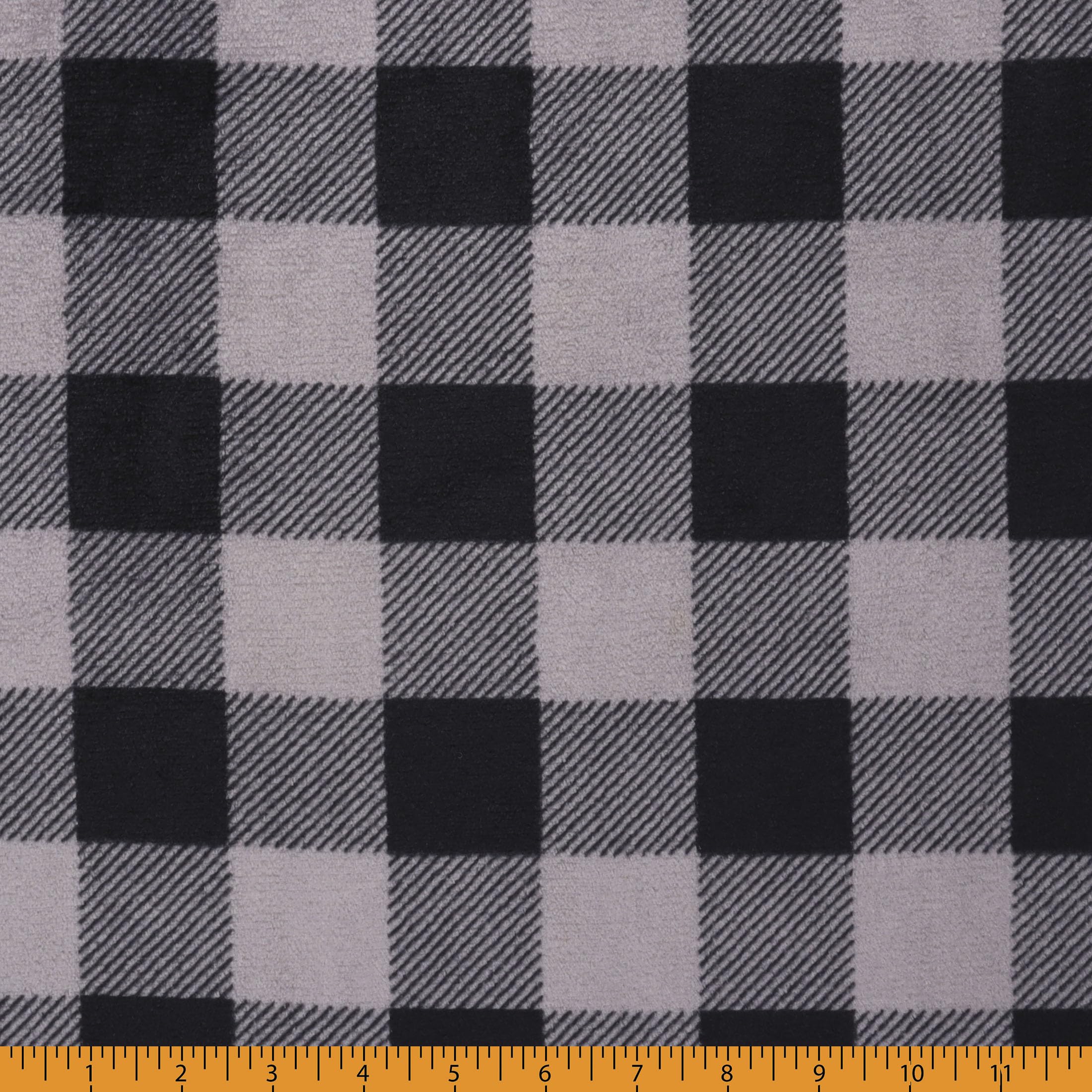 Mook Fabrics Fleece Flannel Buffalo Plaid, Grey Cut by The Yard