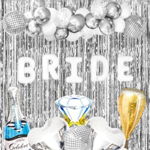 Bachelorette Party Decorations Kit Bridal Shower Balloons Arch Kit Silver Foil Fringe Backdrop Curtains for Retro Boogie Disco Bachelorette Party Decorations (Silver)