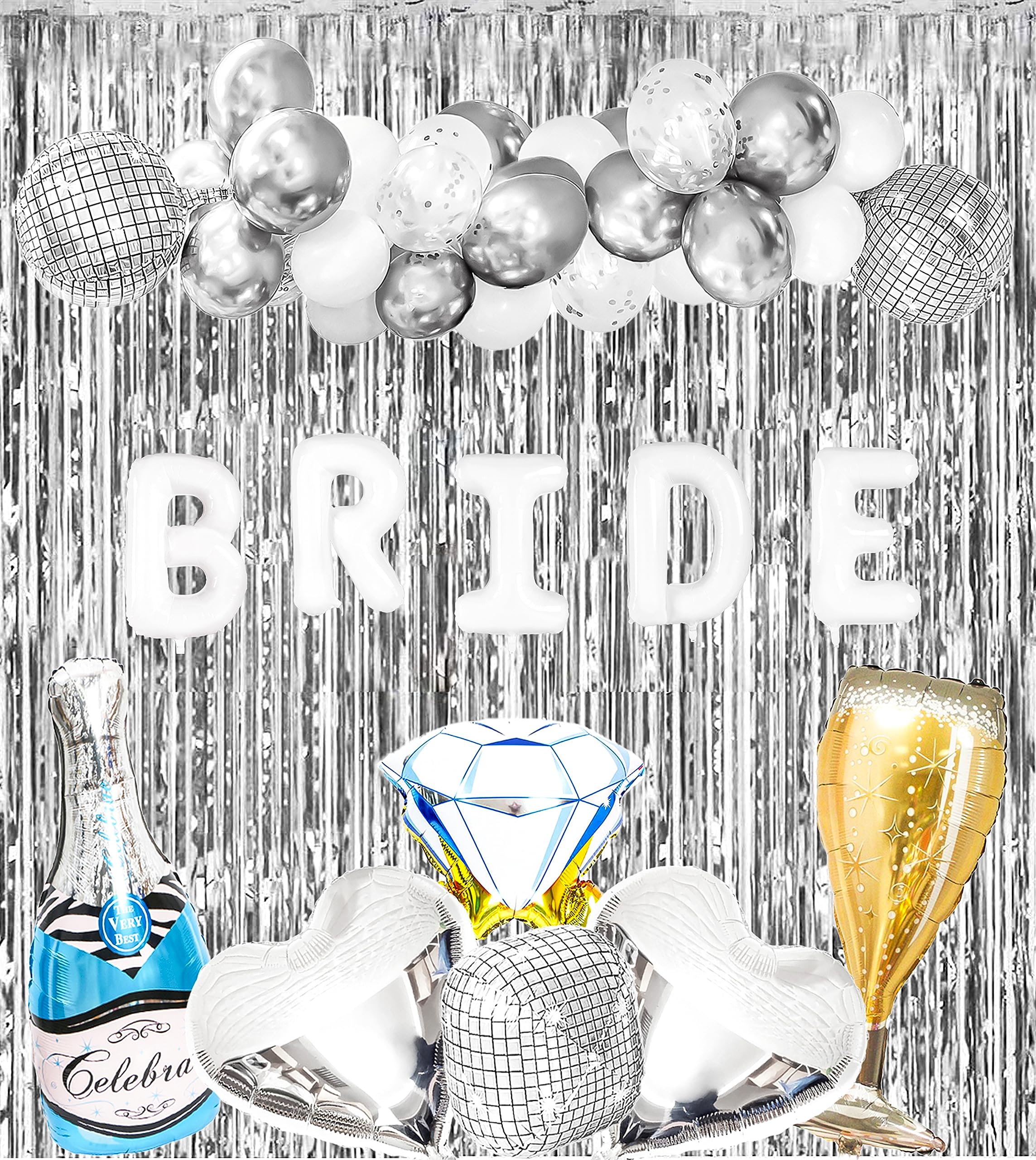 Bachelorette Party Decorations Kit Bridal Shower Balloons Arch Kit Silver Foil Fringe Backdrop Curtains for Retro Boogie Disco Bachelorette Party Decorations (Silver)