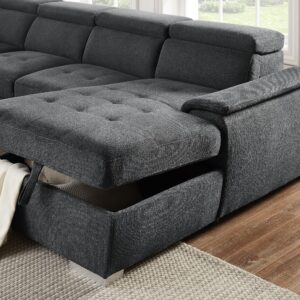 THSUPER 125'' U Shaped Sectional Sleeper Sofa with Pull Out Bed, Storage Chaise Lounge, and Adjustable Headrest, U Shaped Sectional Couches for Living Room - Dark Grey