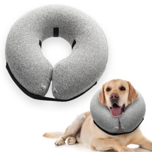 big ant protective inflatable collar for dogs and cats, soft cone for dogs after surgery, dog neck donut collar, dog cone collar soft pet recovery collar does not block vision e-collar (large, gray)