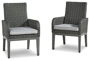 signature design by ashley elite park casual outdoor resin wicker arm chair with cushion, 2 count, gray