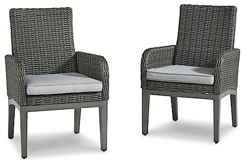 Signature Design by Ashley Elite Park Casual Outdoor Resin Wicker Arm Chair with Cushion, 2 Count, Gray