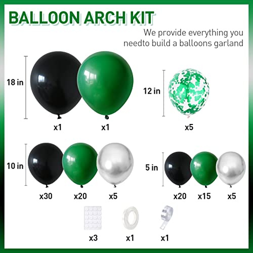 Black Green Balloon Garland,BTZO Balloons Arch Kit With Metallic Silver Green Confetti Balloons,Black and Green Balloons for Birthday Wedding Bridal Shower Graduations Party Decorations