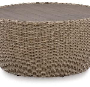 Signature Design by Ashley Danson Bohemian Outdoor Resin Wicker Round Coffee Table, Brown