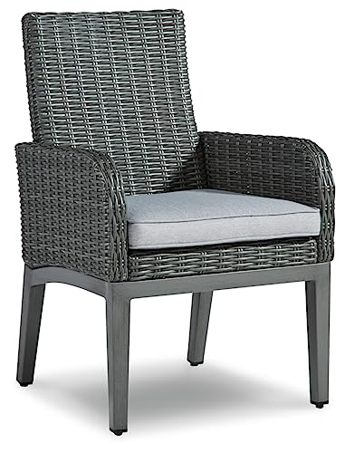 Signature Design by Ashley Elite Park Casual Outdoor Resin Wicker Arm Chair with Cushion, 2 Count, Gray