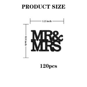 Mr & Mrs Confetti Black Glitter, Wedding Table Confetti, Engagement Bride to Be Paper Scatter,Bridal Shower Party Table Decorations Confetti, 120pcs