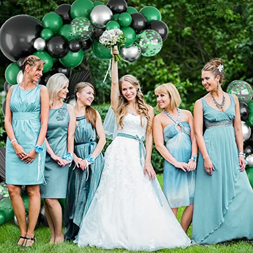 Black Green Balloon Garland,BTZO Balloons Arch Kit With Metallic Silver Green Confetti Balloons,Black and Green Balloons for Birthday Wedding Bridal Shower Graduations Party Decorations