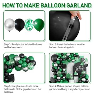 Black Green Balloon Garland,BTZO Balloons Arch Kit With Metallic Silver Green Confetti Balloons,Black and Green Balloons for Birthday Wedding Bridal Shower Graduations Party Decorations