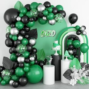 black green balloon garland,btzo balloons arch kit with metallic silver green confetti balloons,black and green balloons for birthday wedding bridal shower graduations party decorations