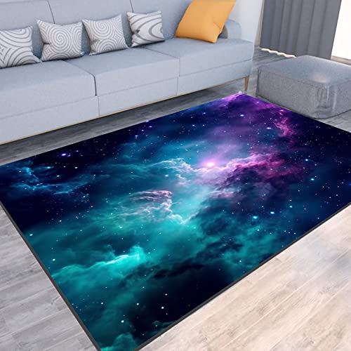 Galaxy Area Rug Dark Blue Outer Space Doormat 47'' X 31'' for Kids Bedroom Living Room Glitter Starry Sky Carpets Throw Rugs, 2.6' x 3.9'