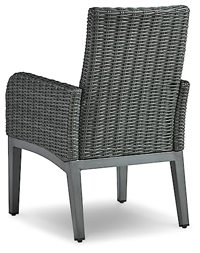 Signature Design by Ashley Elite Park Casual Outdoor Resin Wicker Arm Chair with Cushion, 2 Count, Gray