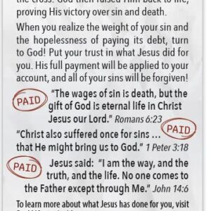 Moments With The Book Jesus Paid It All (Mini Gospel Tract Card - Packet of 100 - NKJV)