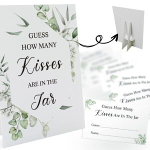 Guess How Many Kisses Are in the Jar Game-1 Standing Sign and 50 Guessing Cards, Greenery Bridal Shower Games, Baby Shower Sign, for Boys Girls Baby Shower Favors and Weddings Party Decoration-02