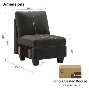 Belffin Velvet Single Seat Module for Modular Sectional Sofa Couch Accent Armless Sofa Couch Chair Modern Fabric Grey