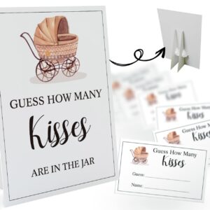 Guess How Many Kisses Are in the Jar Game-1 Standing Sign and 50 Guessing Cards, Bridal Shower Games, Baby Shower Sign, for Boys Girls Baby Shower Favors and Weddings Party Decoration-15