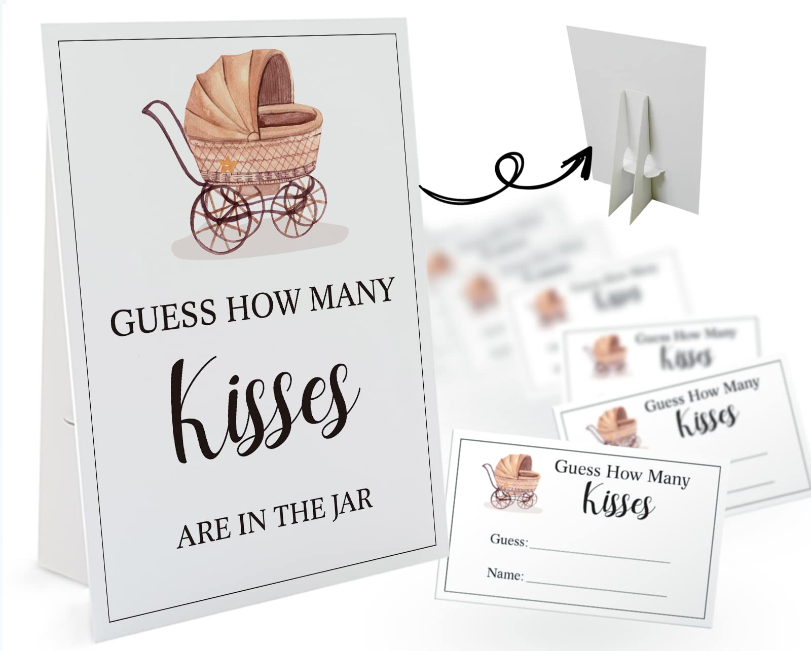 Guess How Many Kisses Are in the Jar Game-1 Standing Sign and 50 Guessing Cards, Bridal Shower Games, Baby Shower Sign, for Boys Girls Baby Shower Favors and Weddings Party Decoration-15