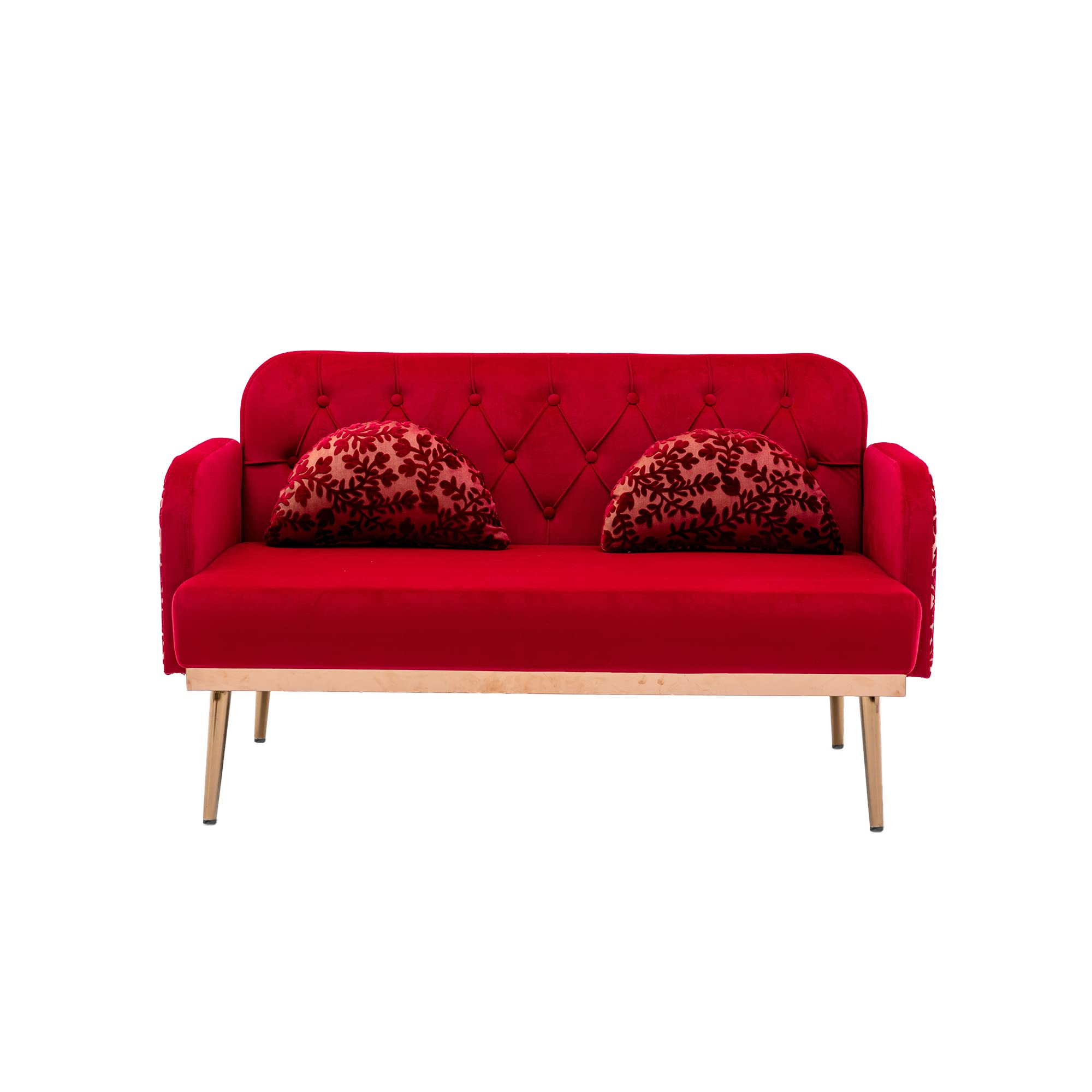 Small Velvet Couch, 55" Accent Sofa, Mid Century Modern Velvet Fabric Couch, Recliner Couch Accent Sofa Loveseat Sofa with Metal Feet, 600 Pounds Weight Capacity (Red, 55")