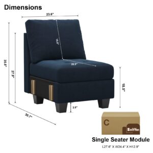 Belffin Velvet Single Seat Module for Modular Sectional Sofa Couch Accent Armless Sofa Couch Chair Modern Fabric Blue