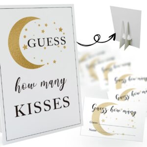 Guess How Many Kisses Are in the Jar Game-1 Standing Sign and 50 Guessing Cards, Golden Moon Bridal Shower Games, Baby Shower Sign, for Boys Girls Baby Shower Favors and Weddings Party Decoration-18