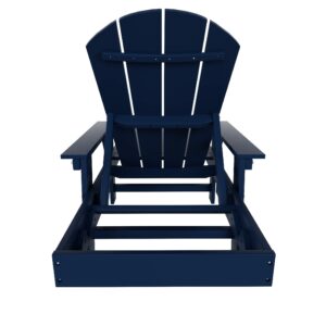 WestinTrends Laguna Adirondack Poly Reclining Chaise Lounge with Arms & Wheels, Navy Blue