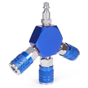 milosline connect fittings air splitter, 1/4 inch npt 3-way air manifold with 3 pieces industrial quick 1/4npt couplers and plug, hex style air compressor hose accessories quick connect fittings