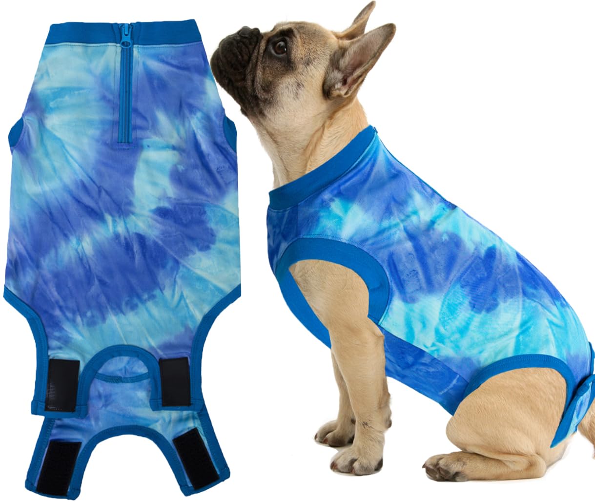 Wabdhaly Dog Zipper Recovery Suit for Male Neuter Surgery,Female Spay Recover Onesie,Dogs Abdominal Wounds Sutures Bodysuit,E-Collar & Cone Alternative Surgical Medium Recovery Suit,Tie Dye Blue M