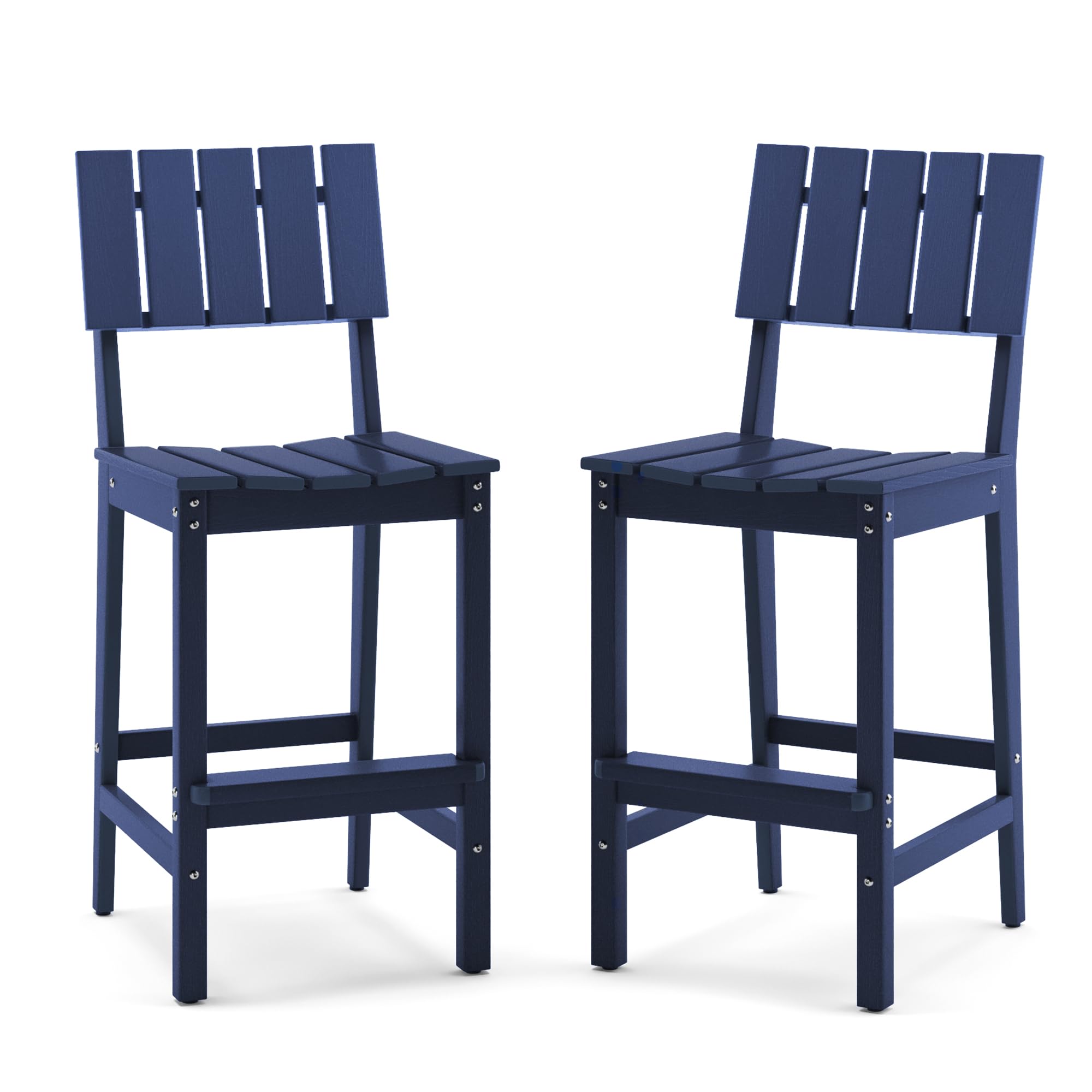 Homenjoy Patio Bar Stools Set of 2, HDPE Weather Resistant Tall Adirondack Chair, Heavy Duty Bar Height Adirondack Chairs with Footrest, 27.8 inch High Balcony Chair for Deck Pool, Navy