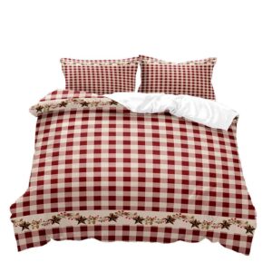 luvivihome 3pcs red plaid duvet cover queen bedding, pink bedding, primitive rustic country farmhouse bedding, christmas bedding, checkered buffalo plaid comforter bedspread quilt cover 2 pillow shams