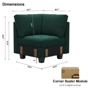 Belffin Velvet Corner Seat Module for Modular Sectional Sofa Couch Corner Sofa Couch Chair Green