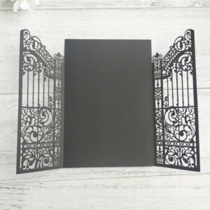 MillaSaw Black Fence Laser Cut Invitations For Weddings Engagement Mermaid Birthday Party Gate Fold Design 25 Sets (black, 4.9"x7.1")