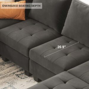 Belffin Velvet Single Seat Module for Modular Sectional Sofa Couch Accent Armless Sofa Couch Chair Modern Fabric Grey