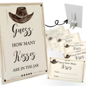 Guess How Many Kisses Are in the Jar Game-1 Standing Sign and 50 Guessing Cards, Cowboy Bridal Shower Games, Baby Shower Sign, for Boys Girls Baby Shower Favors and Weddings Party Decoration-08