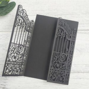 MillaSaw Black Fence Laser Cut Invitations For Weddings Engagement Mermaid Birthday Party Gate Fold Design 25 Sets (black, 4.9"x7.1")