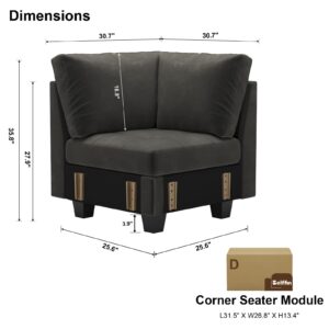 Belffin Velvet Corner Seat Module for Modular Sectional Sofa Couch Corner Sofa Couch Chair Grey