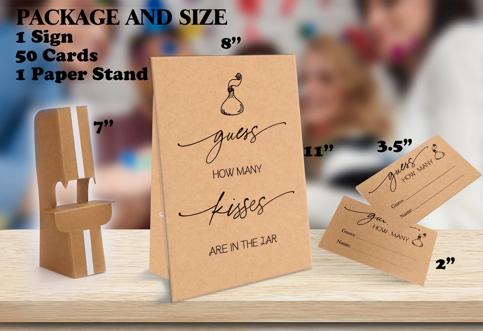 Guess How Many Kisses Are in the Jar Game-1 Standing Sign and 50 Guessing Cards, Kraft Bridal Shower Games, Baby Shower Sign, for Boys Girls Baby Shower Favors and Weddings Party Decoration-21