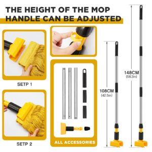 Thyle 6 Pack Stainless Steel Commercial Mop Handle for Floor Cleaning, 3 Section Replaceable Mop Stick Replacement with Jaw Clamp, Heavy Duty Mop Head Replacement Pole for Home Garage Office, 60 Inch