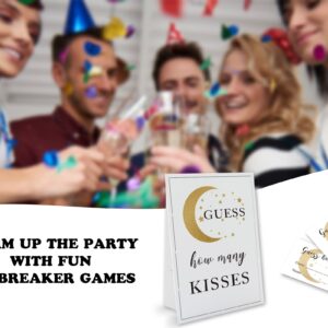 Guess How Many Kisses Are in the Jar Game-1 Standing Sign and 50 Guessing Cards, Golden Moon Bridal Shower Games, Baby Shower Sign, for Boys Girls Baby Shower Favors and Weddings Party Decoration-18