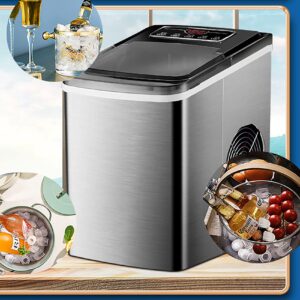 Ice Maker,Countertop Ice Maker,2.2L Capacity,with self-Cleaning Function,Adjustable Size of ice Cube,60 ice Storage Capacity Stainless Steel Ice Maker for Home/Party,Black