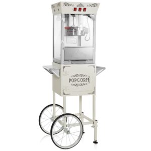 olde midway movie theater-style popcorn machine maker with cart and 10-ounce kettle - cream, vintage-style popper on wheels