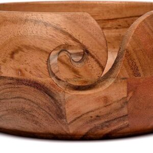 Samhita Acacia Wood Wooden Yarn Bowl for Crocheting & Knitting Hand Made by Indian Artisans Birthday Gifts for Mom & Knitting Lovers (6" x 6" x 3")