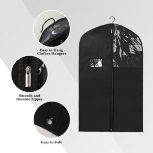 AUZEKER 40" Garment Bags for Hanging Clothes, Suit Bags for Closet Storage, Suit Cover with Clear Window Suit Cover Bags Breathable Garment Covers for Suits/Shirts/Coats/Jackets, Black Set of 5