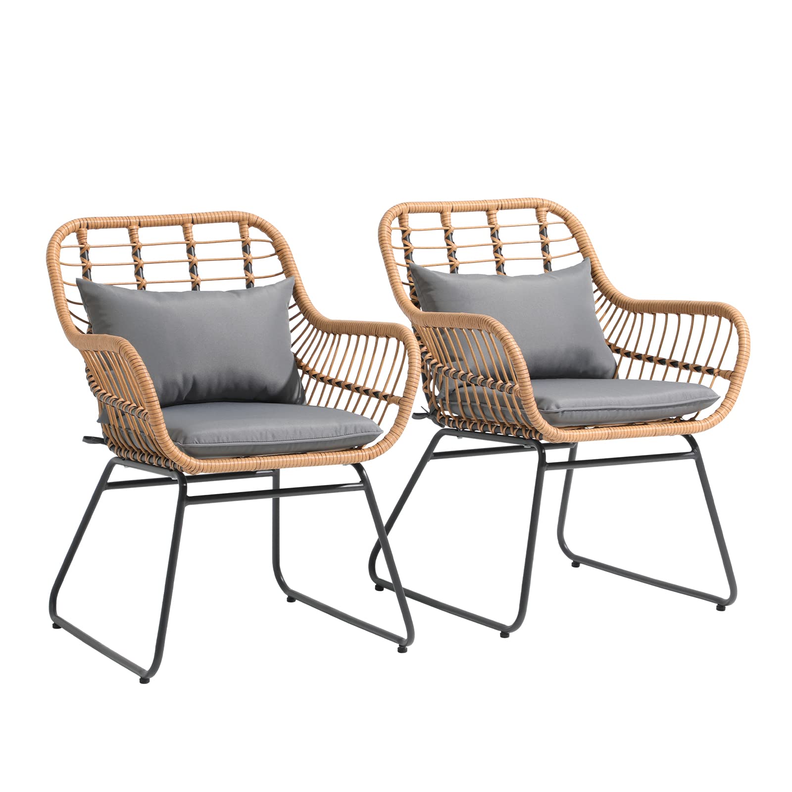 JOIVI Patio Chairs Set of 2, Outdoor Wicker Chairs with Heavy-Duty Iron Frame, All-Weather Easy-to-Clean PE Wicker, Patio Rattan Dining Chairs for Outside Lawn, Garden, Poolside, Backyard, Porch, Gray