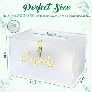 OurWarm Frosted Acrylic Wedding Card Box with Lock, Large Gift Card Box for Wedding Reception with Slot and String Light, Envelope Money Card Box for Party Graduation Baby Shower Birthday Decorations