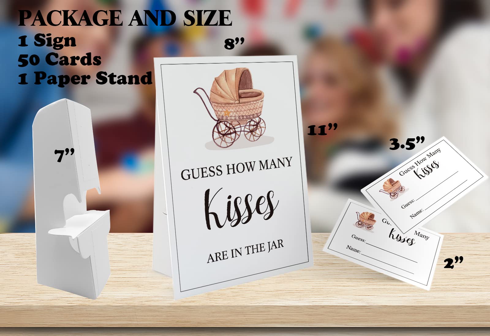 Guess How Many Kisses Are in the Jar Game-1 Standing Sign and 50 Guessing Cards, Bridal Shower Games, Baby Shower Sign, for Boys Girls Baby Shower Favors and Weddings Party Decoration-15