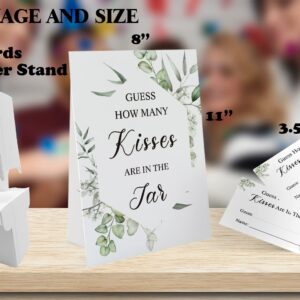 Guess How Many Kisses Are in the Jar Game-1 Standing Sign and 50 Guessing Cards, Greenery Bridal Shower Games, Baby Shower Sign, for Boys Girls Baby Shower Favors and Weddings Party Decoration-02